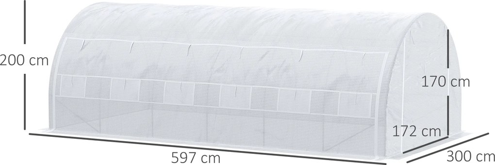 Zahradní skleník Outsunny 6x3x2 m Tunnellový skleník s dveřmi a 12 rolovacími okny pro terasu Bílý
