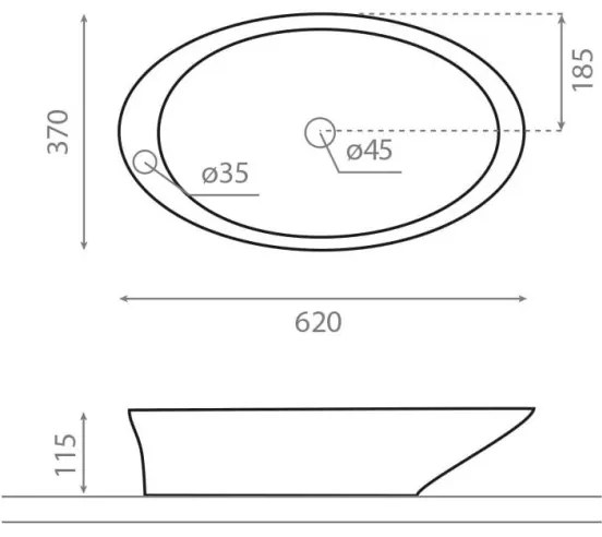 Bathco 4020 - Umyvadlo na desku PURE 62x37 cm porcelán/bílá