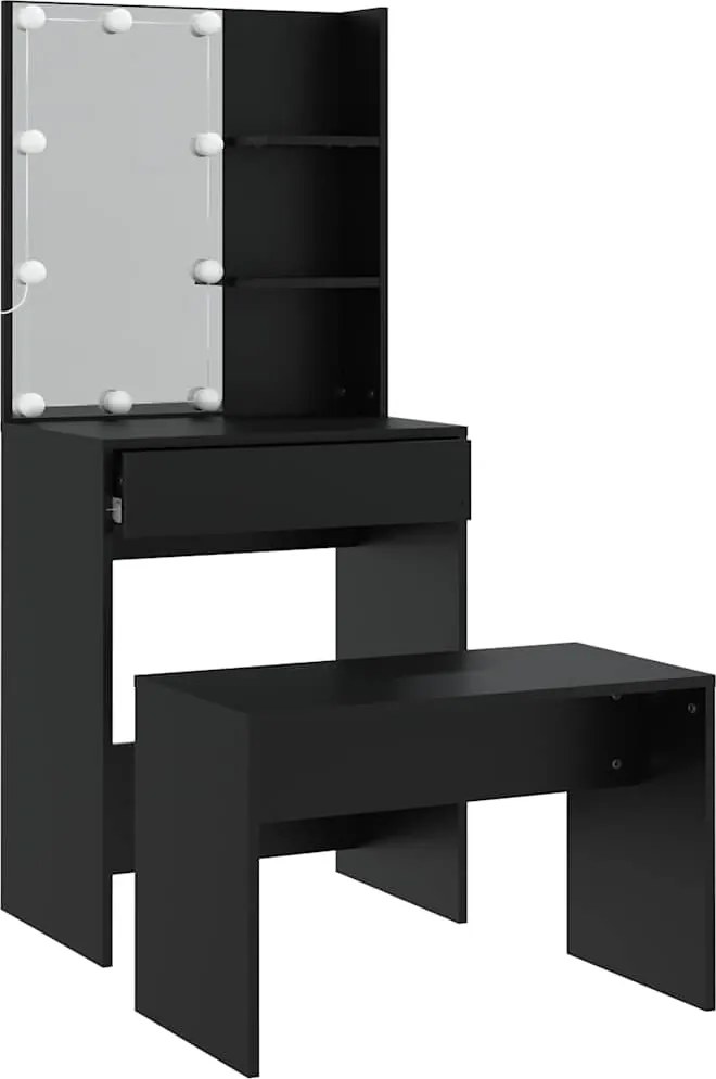 Set toaletního stolku s LED černý kompozitní dřevo 3114132