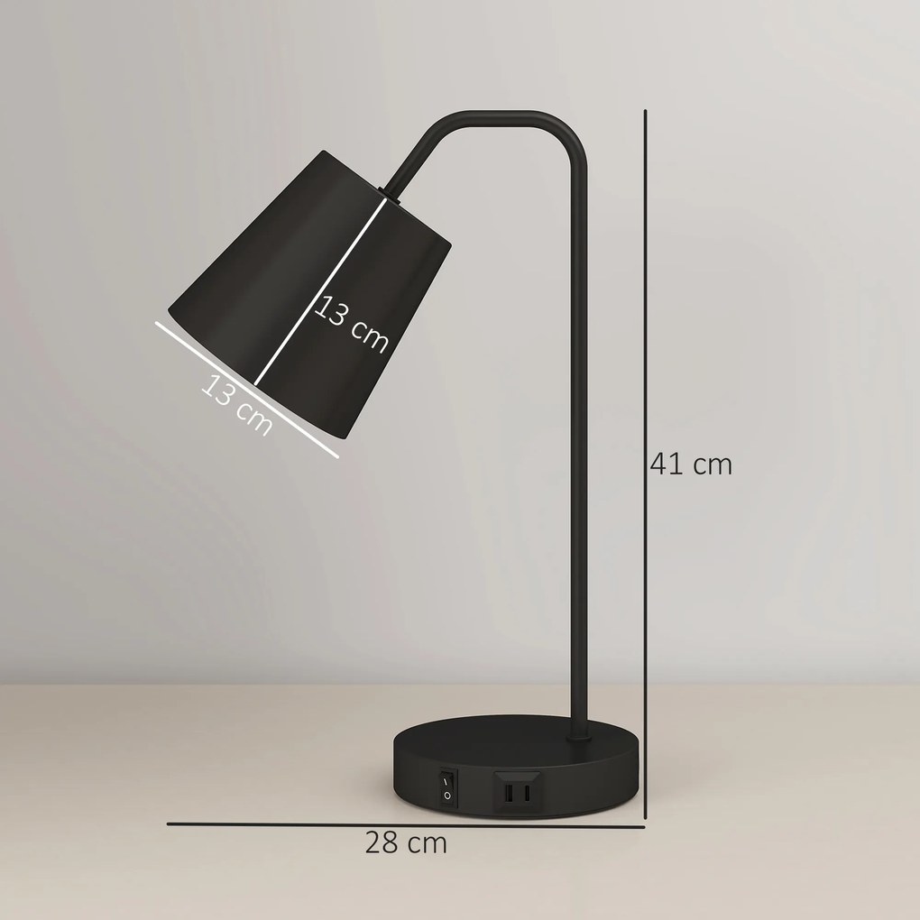 HOMCOM Sada stolních lamp, 2 kusy, moderní lampy s USB-A USB-C připojením pro ložnici, obývací pokoj a kancelář, černé