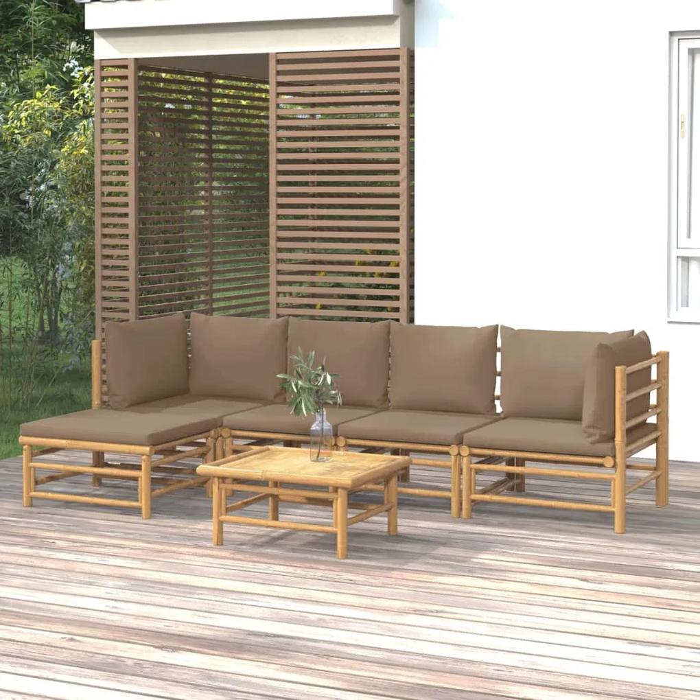 vidaXL 6dílná zahradní sedací souprava s taupe poduškami bambus