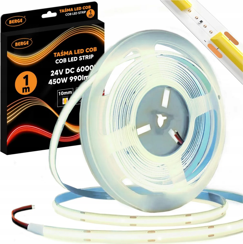 BERGE LED pásek COB Neon 24V - 480D - 9W/m - IP20 - 990lm - 1m - studená barva