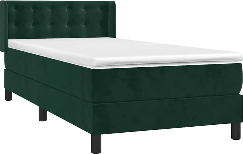 Box spring postel s matrací tmavě zelená 90x200 cm samet 3131180