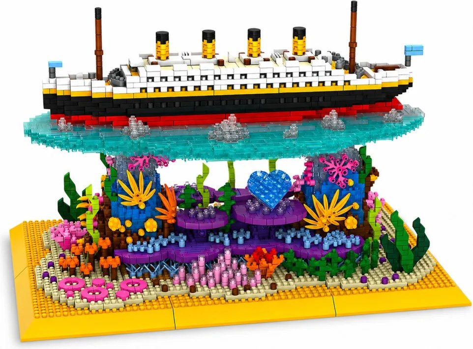 LEAN Toys Stavebnicové kostky – Loď Titanic na korálovém útesu, 3892 dílů