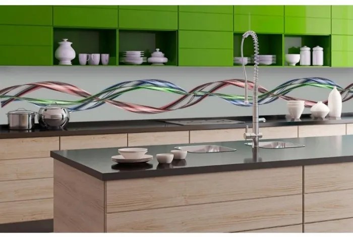 DIMEX | Fototapeta do kuchyně Třpytící se vlna KI-350-093 | 350 x 60 cm | zelená, modrá, červená, šedá