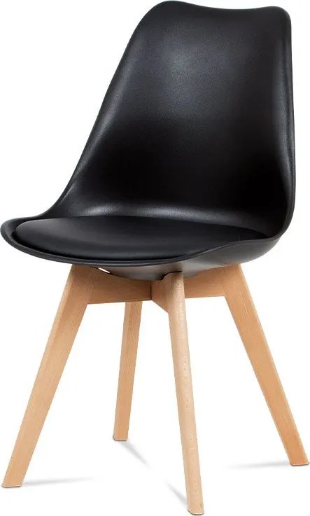 Autronic Jídelní židle, plast černý / koženka černá / masiv buk CT-752 BK