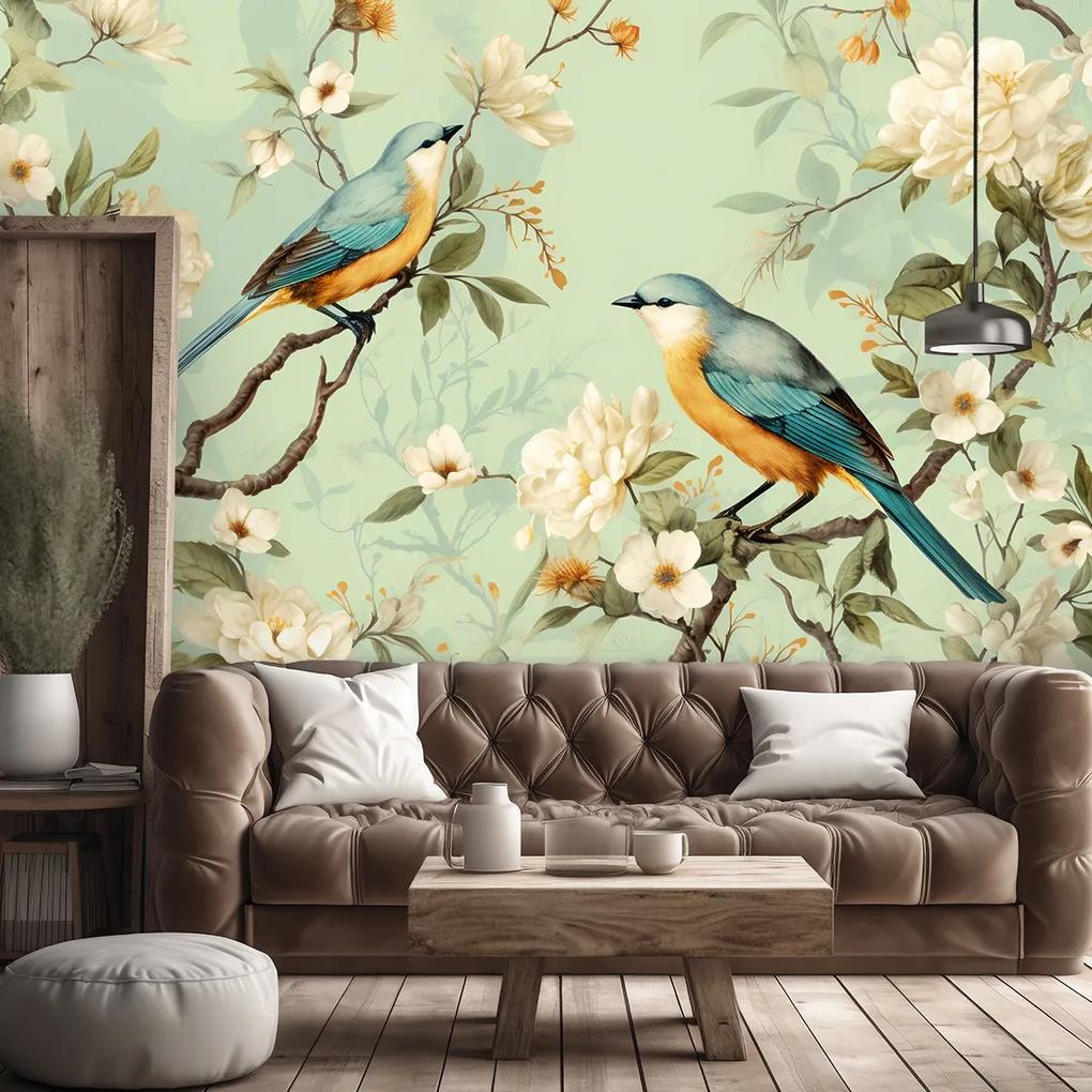Fototapeta, Ptáci Květiny Chinoiserie - 250x175 cm