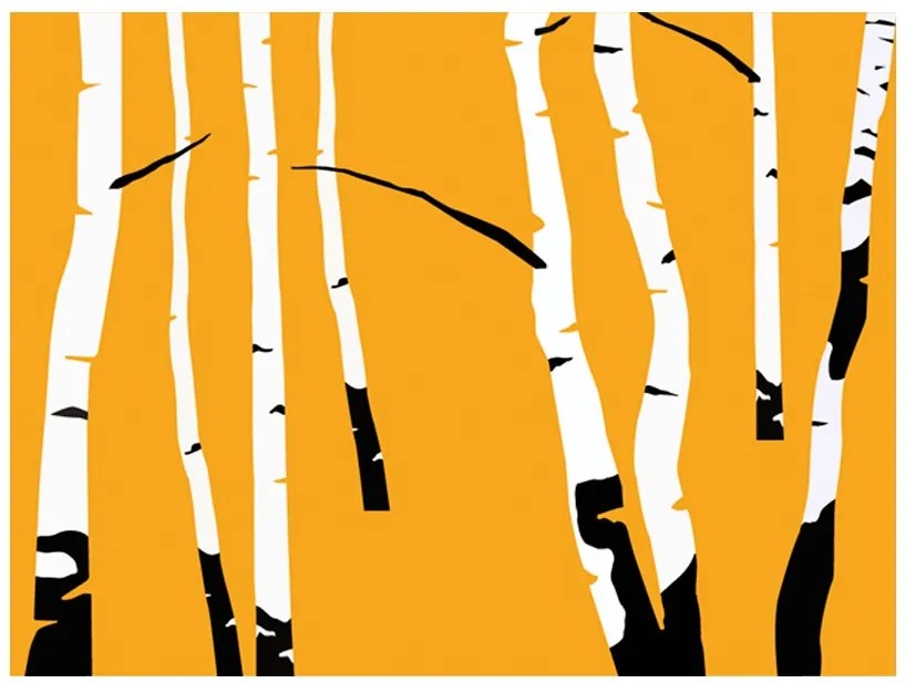 Fototapeta - Birches on the orange background