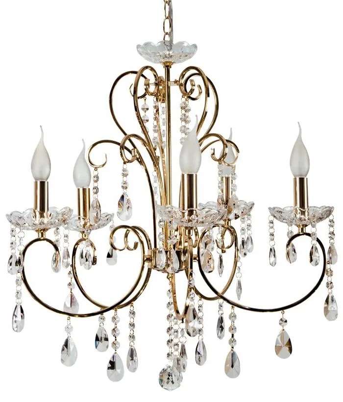 Zlatý křišťálový lustr Aurora pro žárovku 5x E14  - Candellux