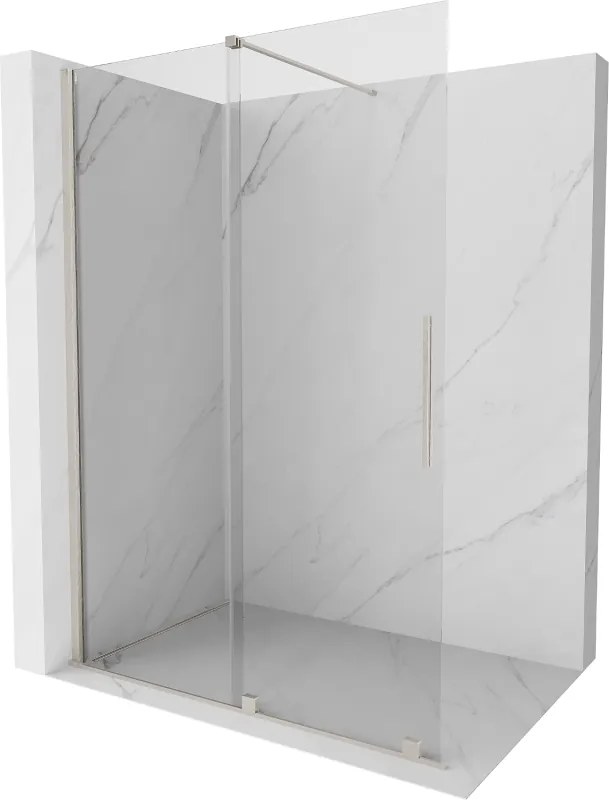 Mexen Velar, sprchová zástěna s posuvnými dveřmi Walk-in 130 x 200 cm, 8mm čiré sklo, broušená ocel, 871-130-000-03-97