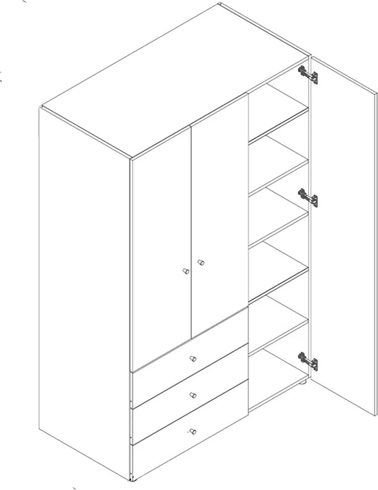 YUKI b | šatní skříň 1 | 120 cm | s policemi, zásuvkami a šatní tyčí | béžovošedá/dub/eukalyptová zelená