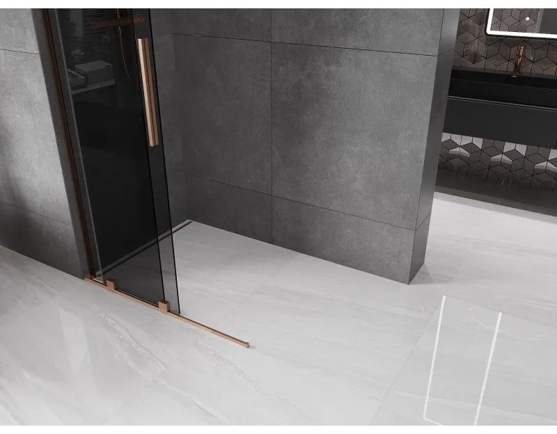 Mexen Velar L, posuvná sprchová zástěna Walk-in 100 x 200 cm, 8mm šedé sklo, měděná matná, 871-100-003-43-65
