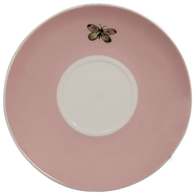 Růžovo-bílý porcelánový šálek s podšálkem s motivem motýlků Butterfly paradise – 200 ml