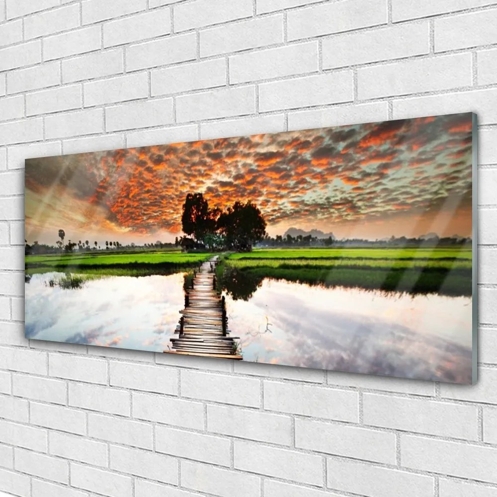 akrylový obraz Most Jezero Krajina 125x50 cm