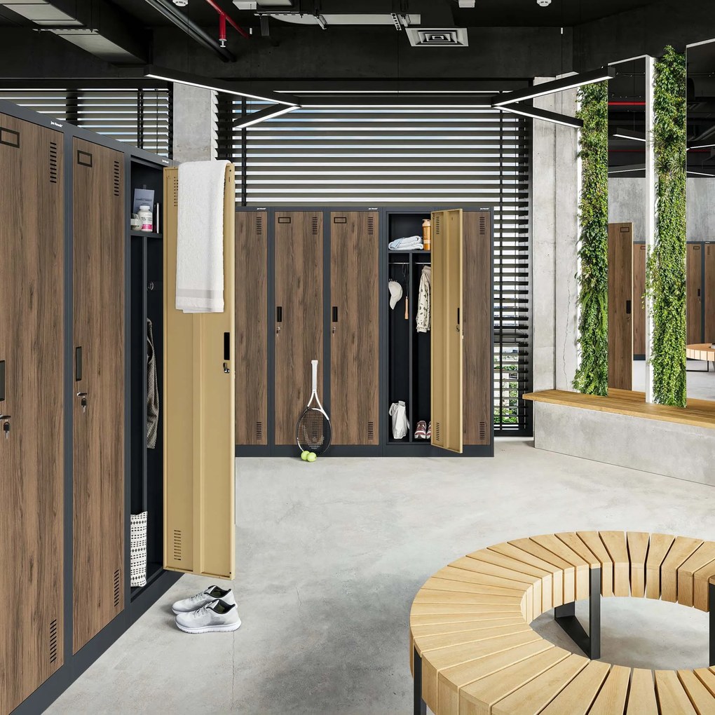Šatní skříňka pro zaměstnance 4-boxová, antracit/ořech, 800x1800x500 mm: KACPER Eco Design