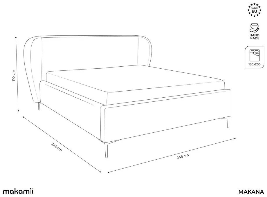 Světle šedá čalouněná dvoulůžková postel s roštem 180x200 cm Makana – Makamii