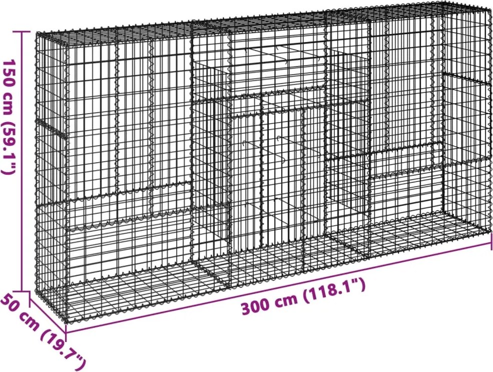 Gabionový koš s víkem 300 x 50 x 150 cm pozinkované železo 3295156