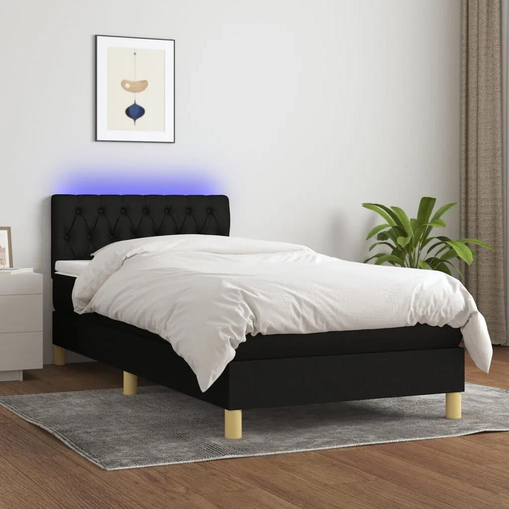 Box spring postel s matrací a LED černá 90x200 cm textil,  3133927
