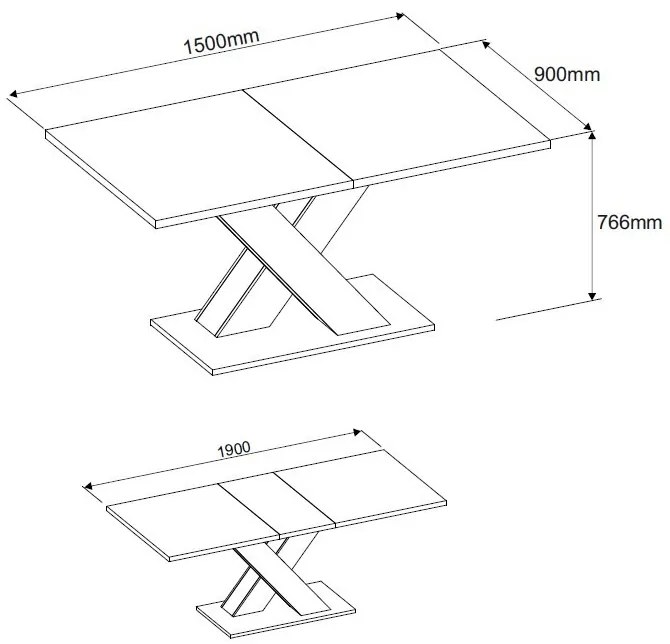 Rozkládací jídelní stůl Moteon 150x90 cm, šedý/šedý, podnož X