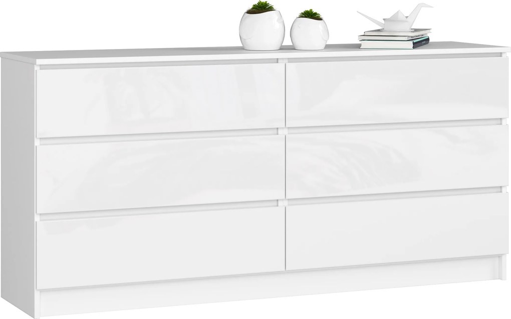 Komoda K160 6SZ bílá/bílý lesk