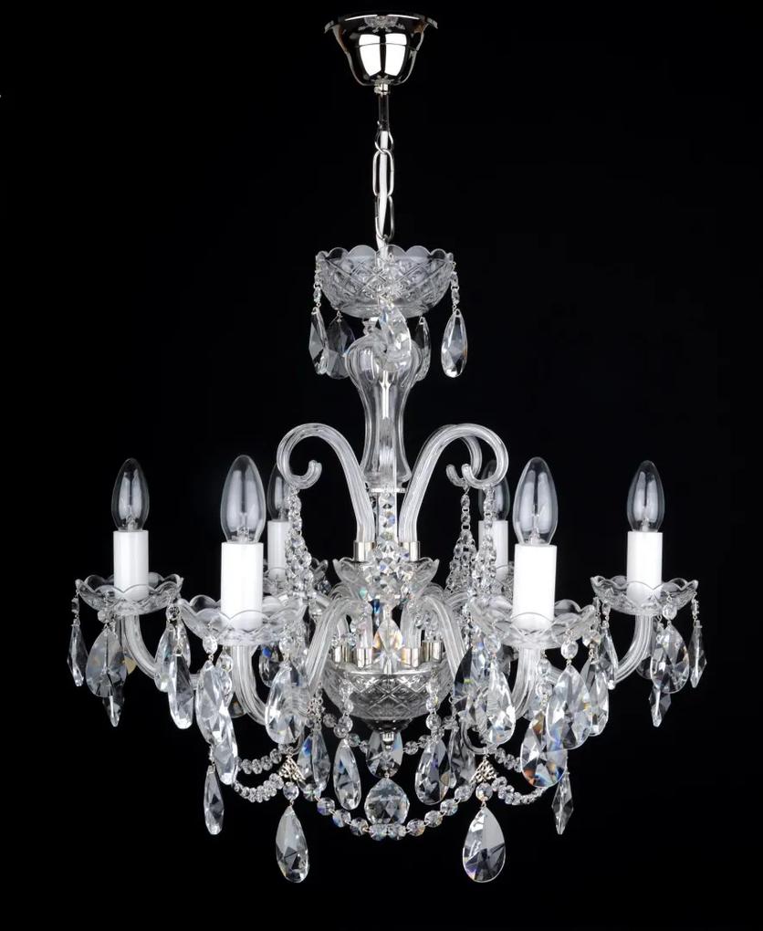 6 Arms Silver crystal chandelier with cut crystal almonds and glass horns