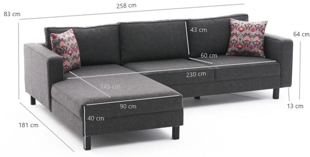 Hanah Home Pohovka KALE antracit levý roh 825BLC2719