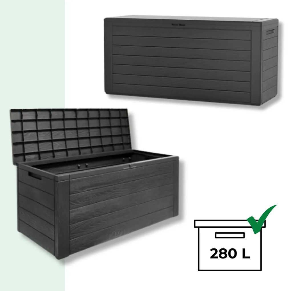 Zahradní úložný box WOODEBOX, 280L, 120x46x57cm, antracitová Prosperplast