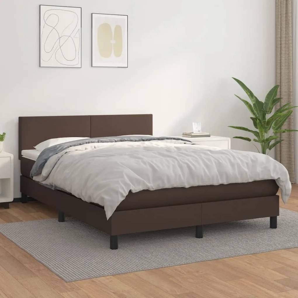 Box spring postel s matrací hnědá 140x200 cm umělá kůže,  3141008