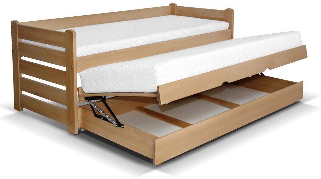 Dřevěná postel s přistýlkou Clivia PLUS Zvolte možnost matrace: S matrací, Barva dřeva: Lakované