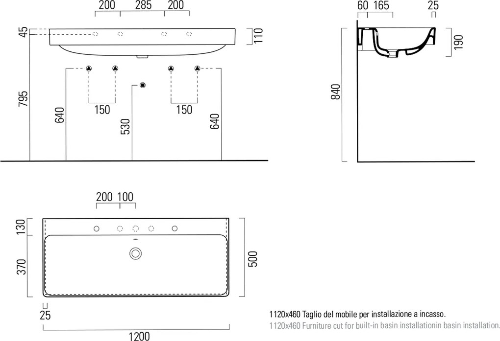 GSI GSI, SAND keramické umyvadlo 120x50 cm, 2 otvory, bílá ExtraGlaze, 9024211