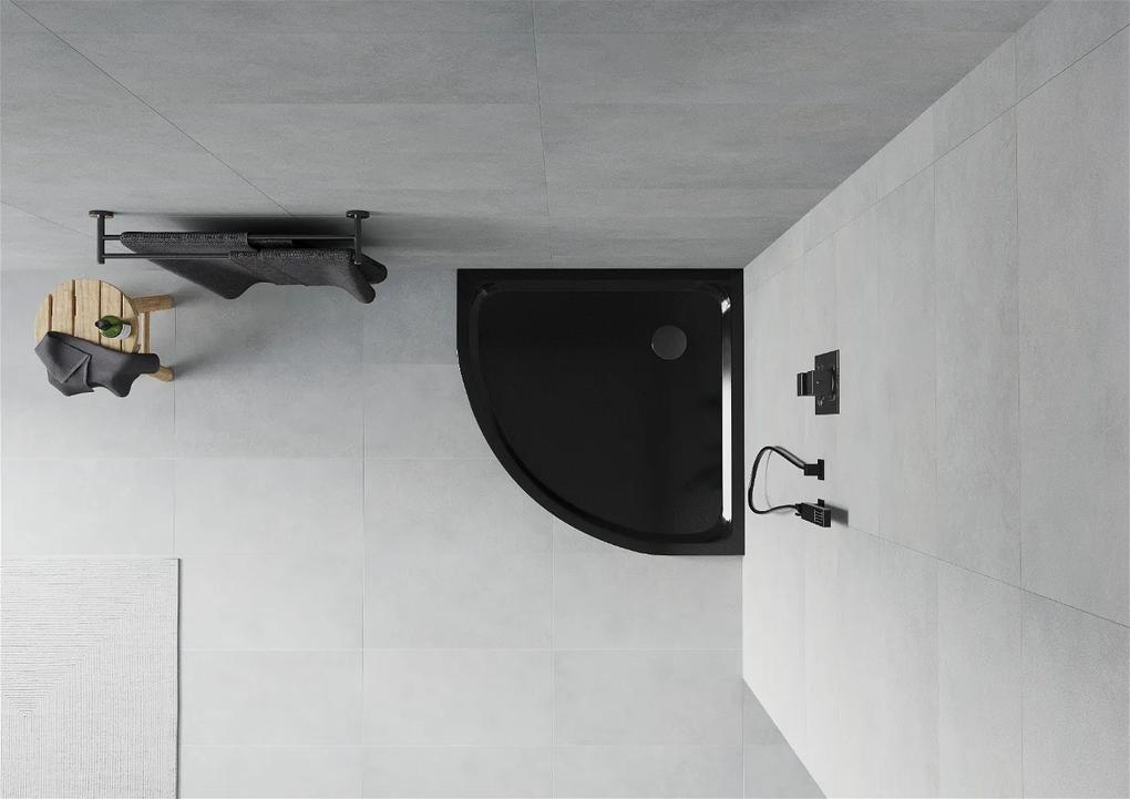 Mexen Flat, čtvrtkruhová akrylátová sprchová vanička 100x100x5 cm SLIM, černá, černý sifon, 41701010B