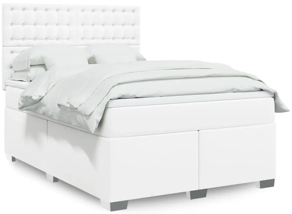 Box spring postel s matrací bílá 160x200 cm umělá kůže 3290729
