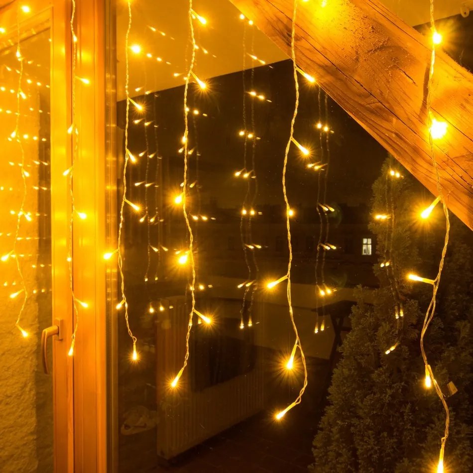 Hobby Line LED světelný závěs do okna, 200 × 100 cm, teple bílá, 100 diod, čirý kabel, IP20 do interiéru, prodlužovací