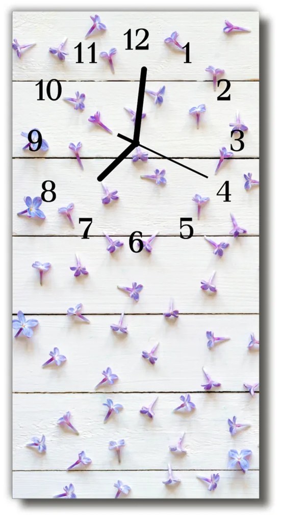 Skleněné hodiny vertikální  Květiny, bílé dřevo