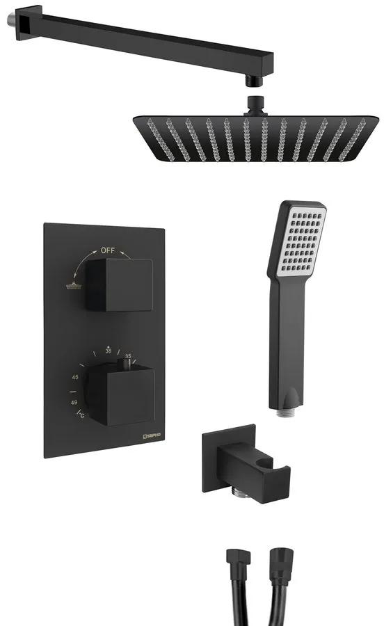 Sapho LATUS podomítkový sprchový set s termostatickou baterií, box, 2 výstupy, černá mat 1102-62B-21