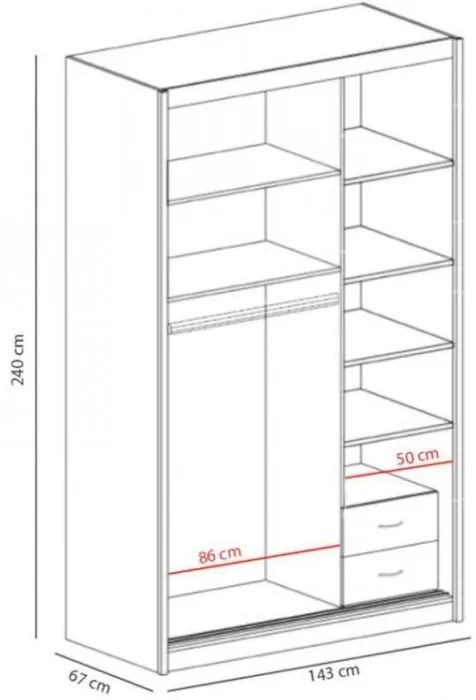 Šatní skříň 143 cm s posuvnými dveřmi ANICA - dub kraft bílý