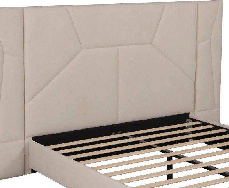 Postel ALTESA 160x200 s roštem a LED osvětlením, béžová Velvet látka Kondela 0000408415