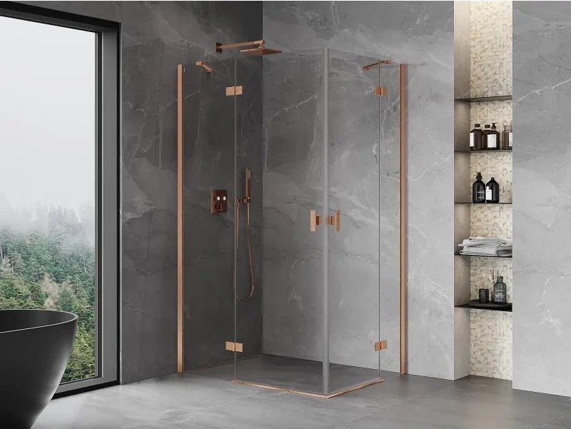 Mexen Mist-H Duo, 2-křídlý výklopný sprchový kout 100 x 80 cm, čiré sklo, měděný matný profil, 8A5-100L-080P-65-00