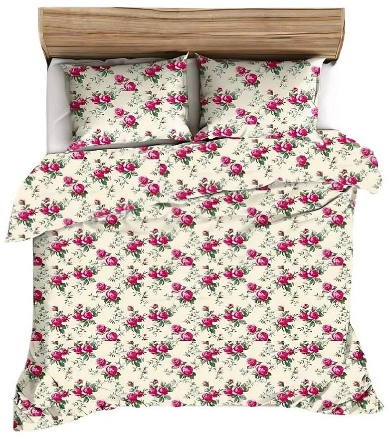 KARO Flanelové povlečení 140x200 429N krémově růžové květy Flanel Comfort button-up