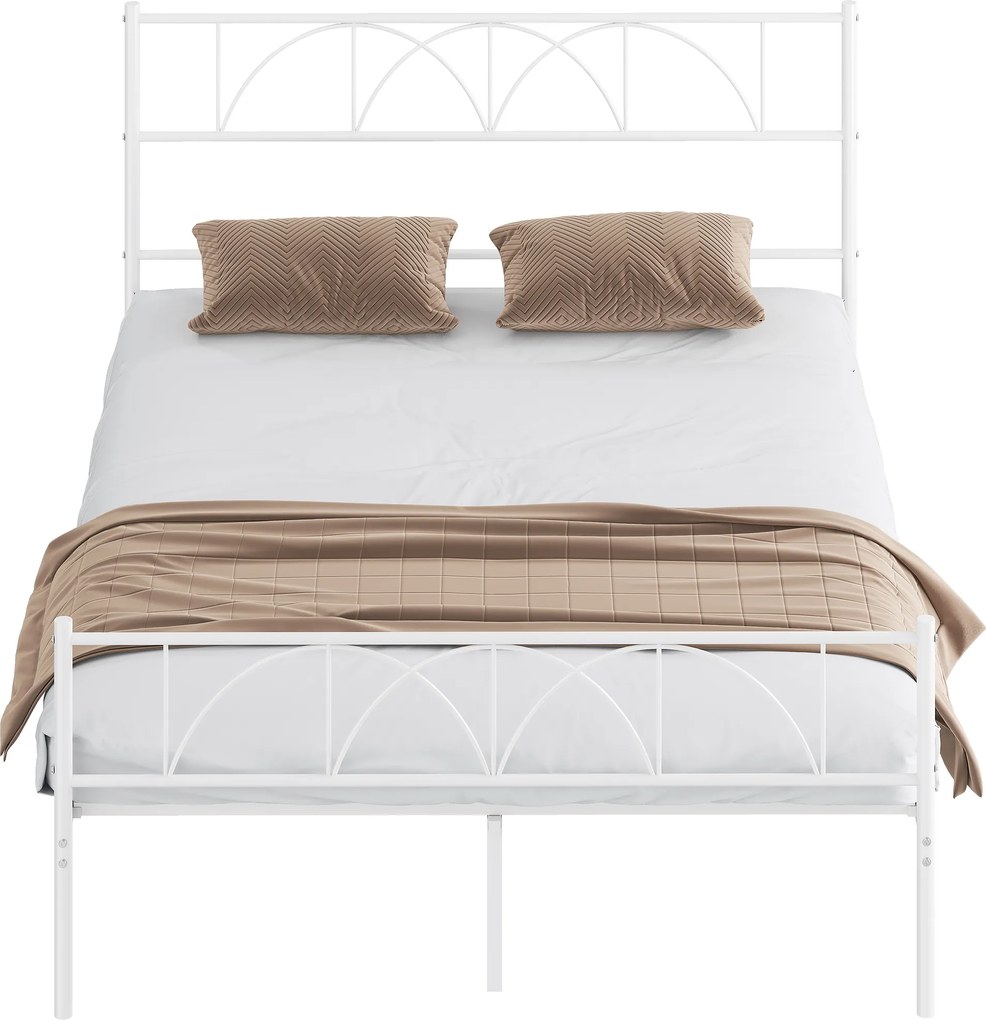 HOMCOM Postelový rám 140x190 cm s čelem, ocelovým roštem, úložným prostorem pod postel