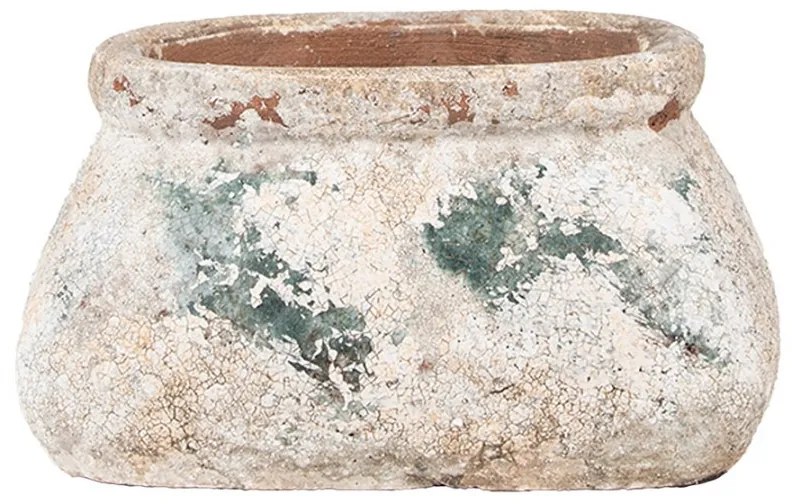 Dekorativní béžovo-zelený antik terakotový květináč Teracci - 17*13*9 cm