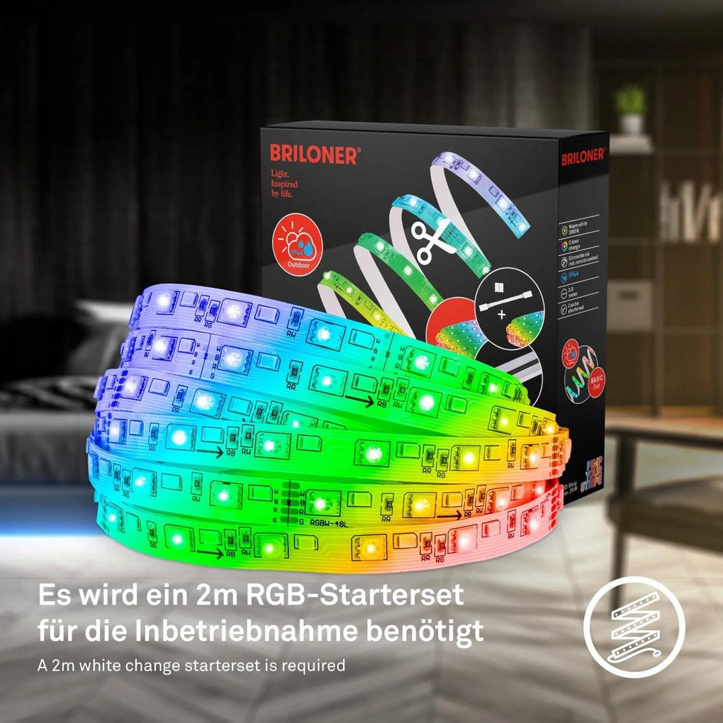 BRI 2167384 Pimp Your Stripe prodlužovací sada LED Strip 4m, IP44 venkovní, WiFi, RGB+W - BRILONER