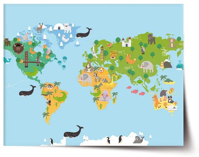 Plakát SABLIO - Zvířecí mapa světa 60x40 cm
