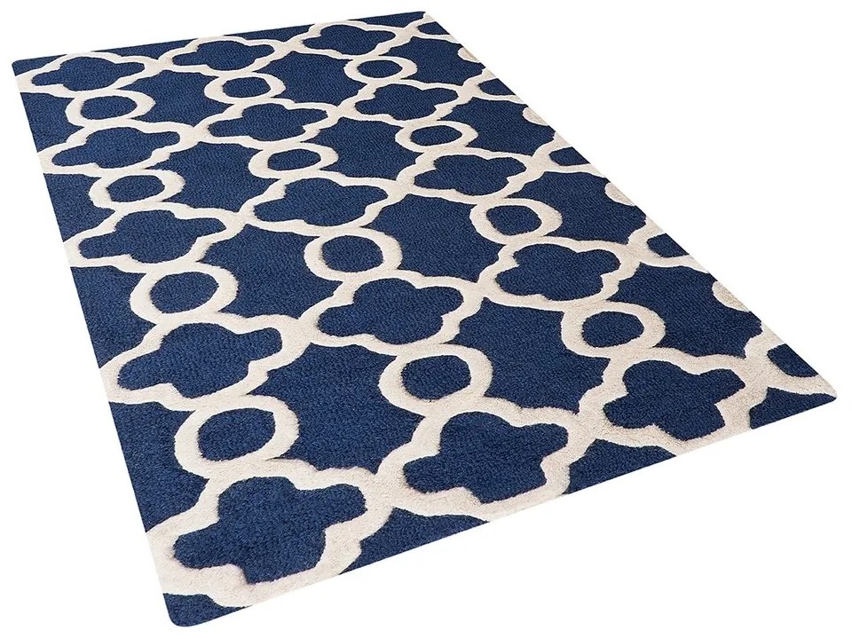 Tmavě modrý vlněný koberec v klasickém designu 80x150 cm - ZILE