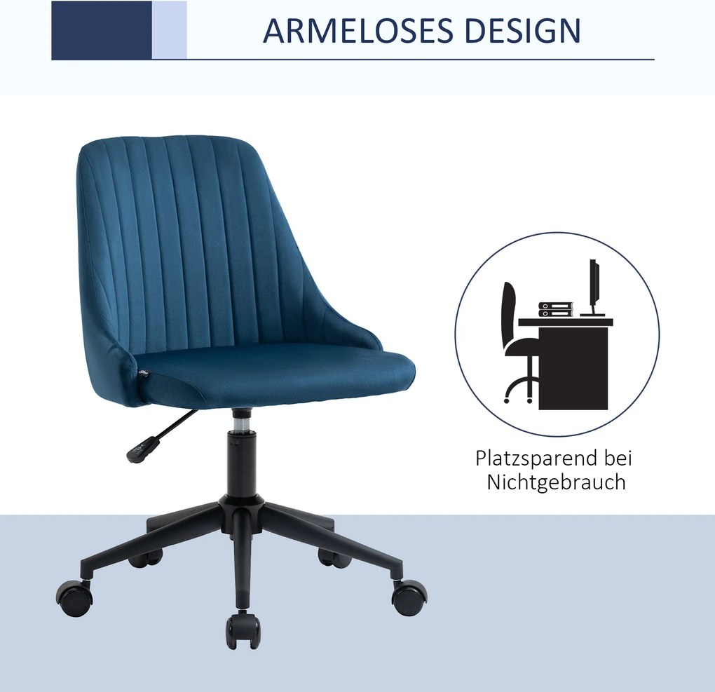 Vinsetto Otočná kancelářská židle Ergonomický design s nastavitelnou výškou 360° otočná pěnová sametová polyesterová modrá 50 x 58 x 77-87 cm