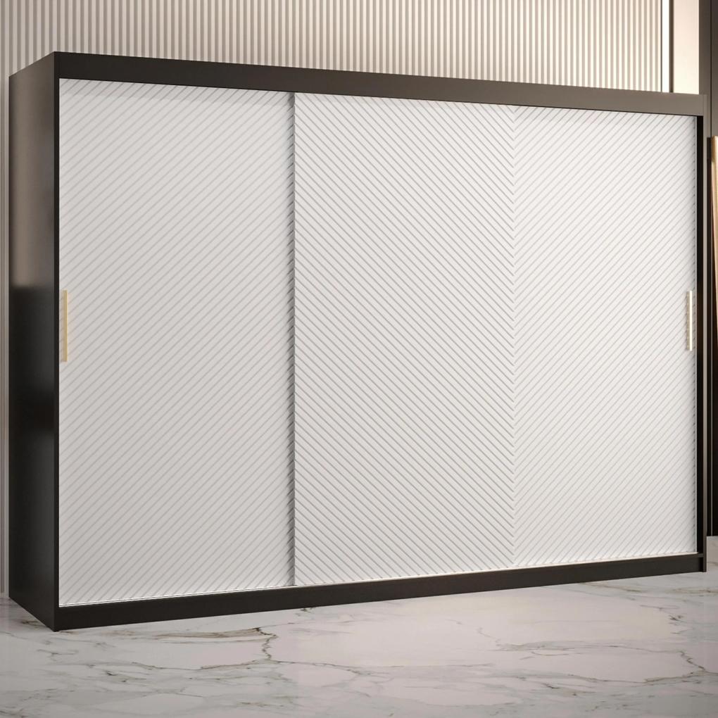 Šatní skříň Riflo Slim 1 | 250 cm | reliéf rybí kosti | černá/bílá