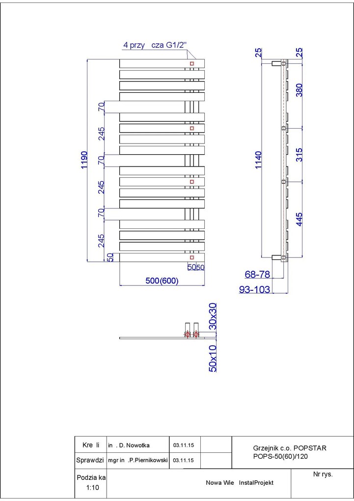 Hopa POP STAR 500 x 1190 mm RADPOP501235 koupelnový radiátor