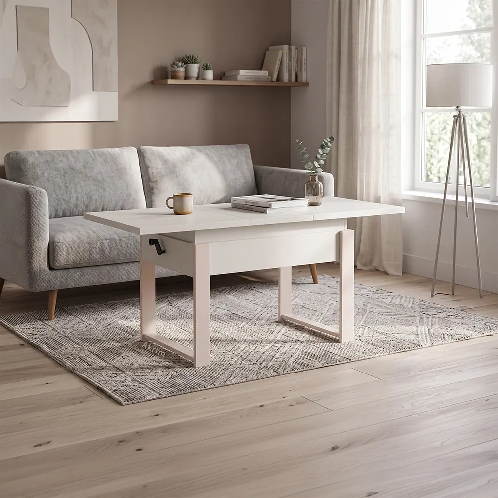 Rozkládací polohovací konferenční stolek HOGO 3v1 | 120-157x62,5-74,5x67 cm | síla horní desky 32 mm | bílá/nohy kašmír