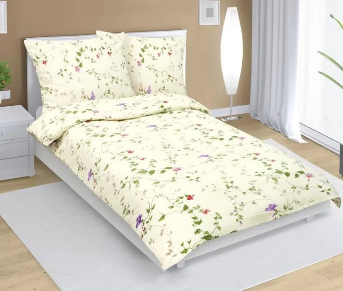 Bellatex Povlečení krepové Fialka Smetanová rozměr 140x220, 70x90 cm