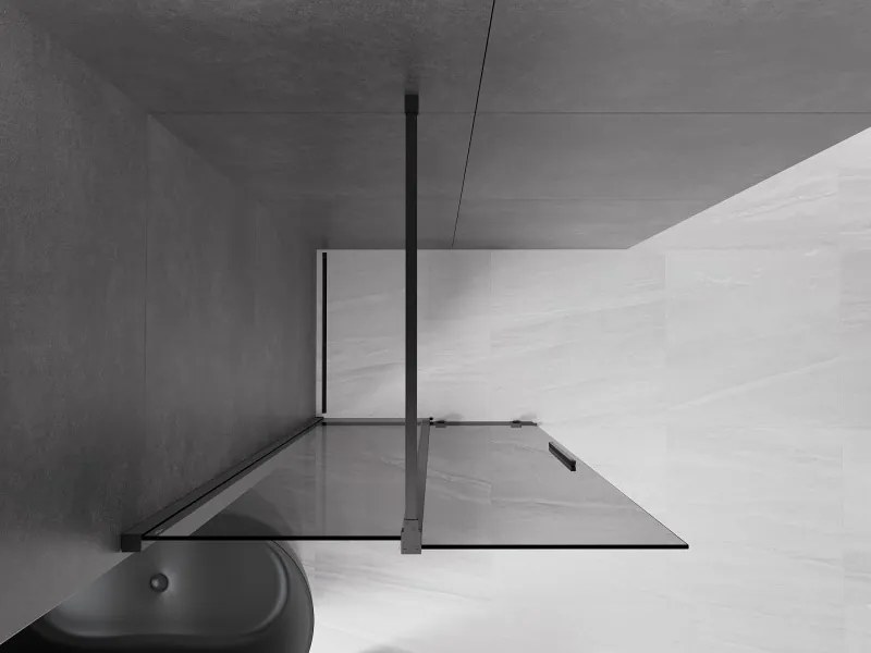 Mexen Velar, sprchová zástěna s posuvnými dveřmi Walk-in 85 x 200 cm, 8mm šedé sklo, černá matná, 871-085-000-43-70